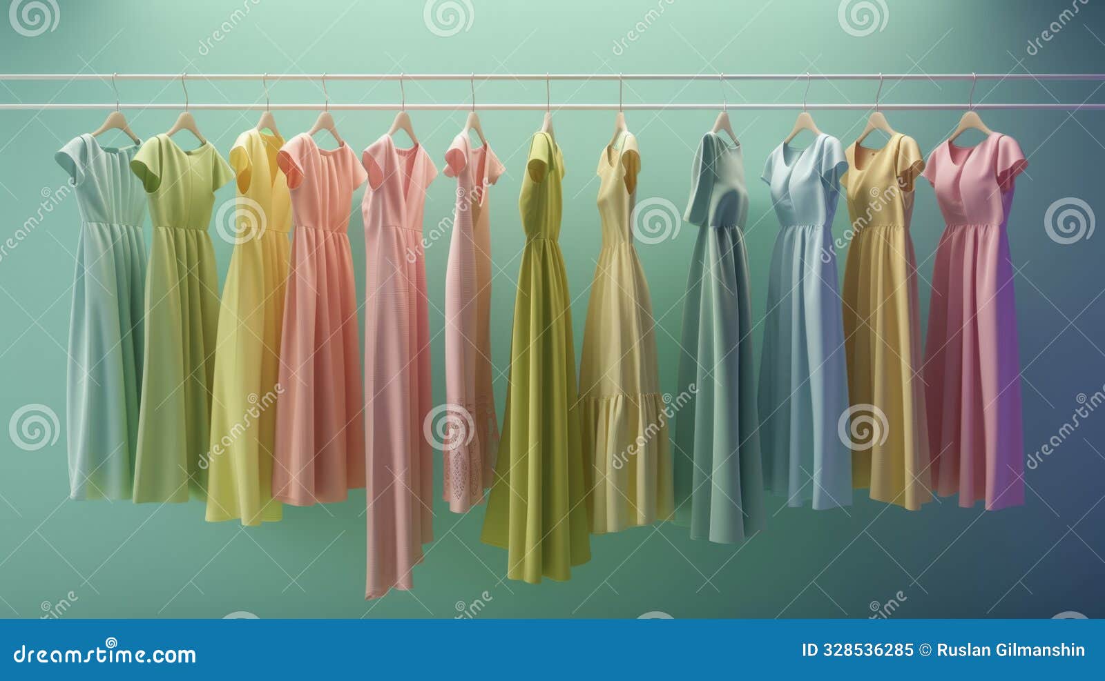 Clothing Stall with a Array of Colored Dresses Hanging on Racks Stock ...
