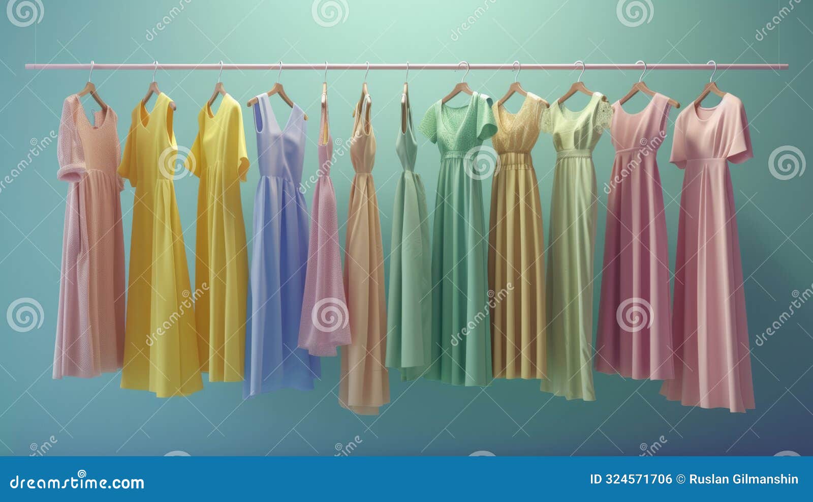 Clothing Stall with a Array of Colored Dresses Hanging on Racks Stock ...