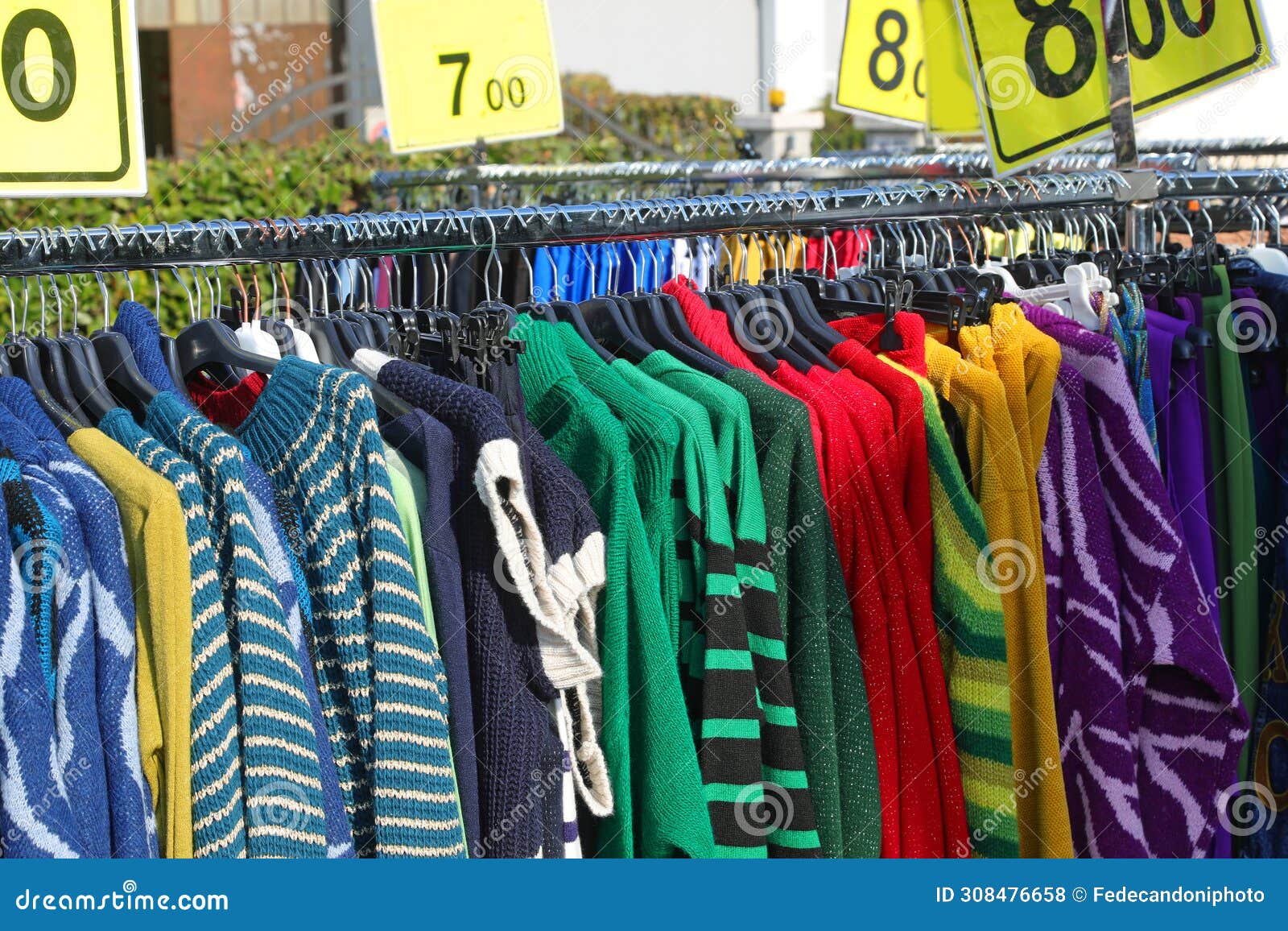 Clothing Stall with Clothes Hanging on Racks with Price Label Stock ...