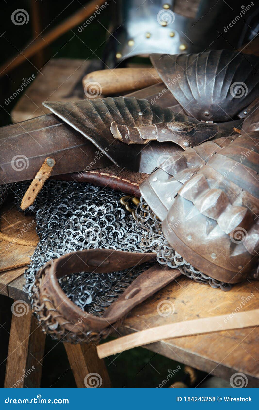 Clothing and Tools of a Medieval Knight on the Table Stock Photo ...