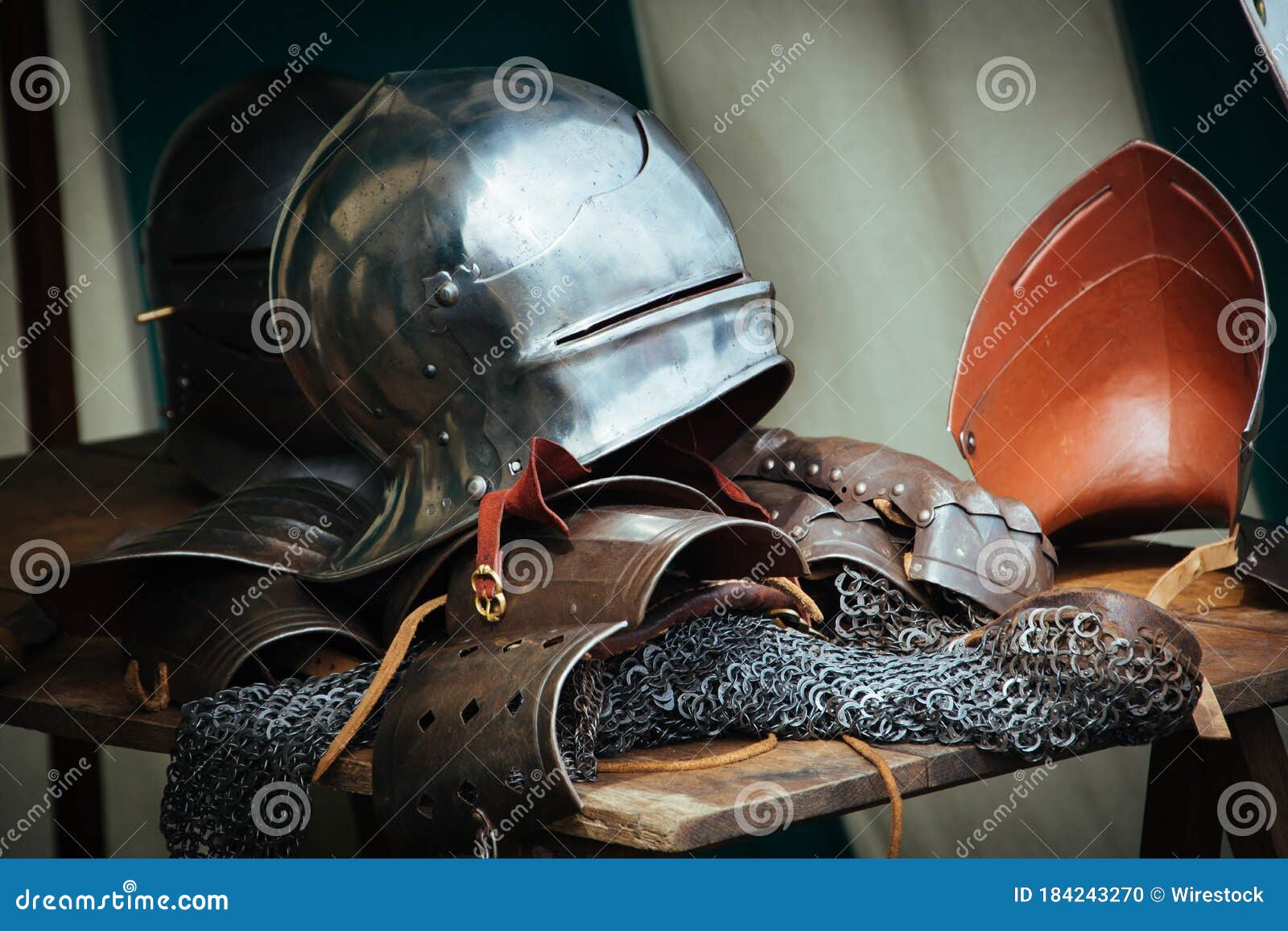 Clothing and Tools of a Medieval Knight on the Table Stock Photo ...