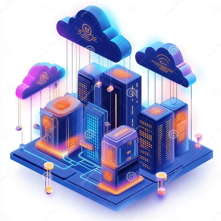 Cloud AI Banking Architecture: Innovative Cloud Computing Platform with Urban Skyline, Advanced ...