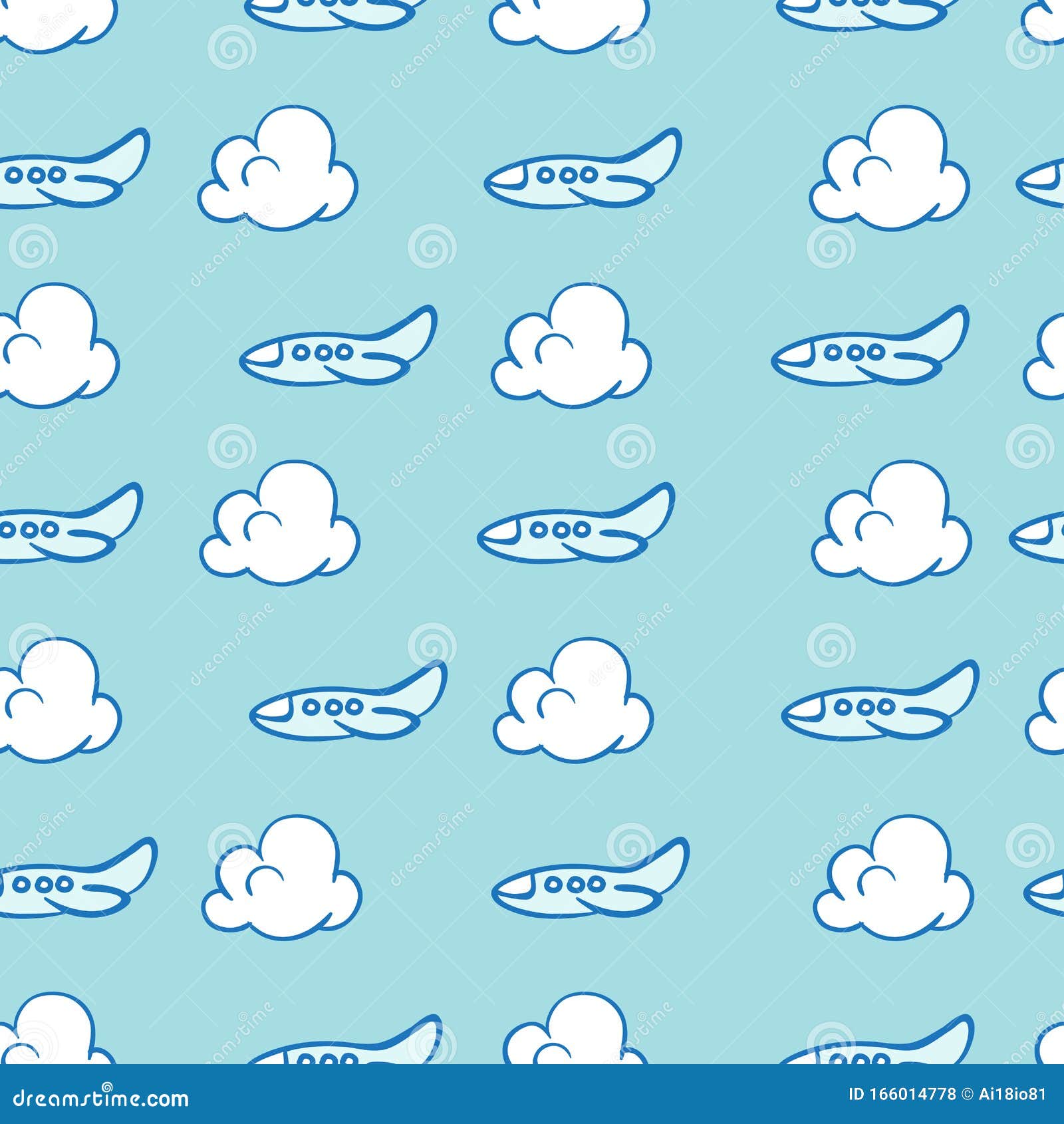 Cloud and Airplanes Seamless Pattern. Travel Vector Background Stock ...