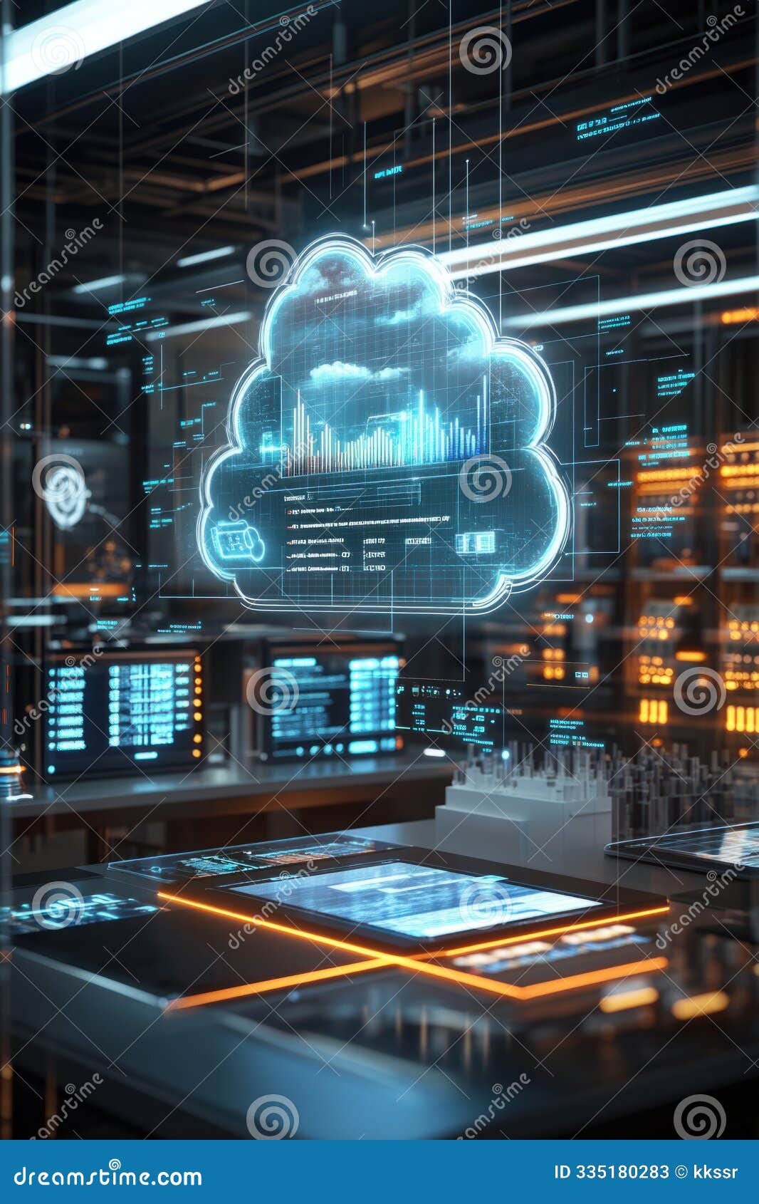 Cloud Analytic Tools, an Immersive 3D Hologram Illustrating a Detailed ...
