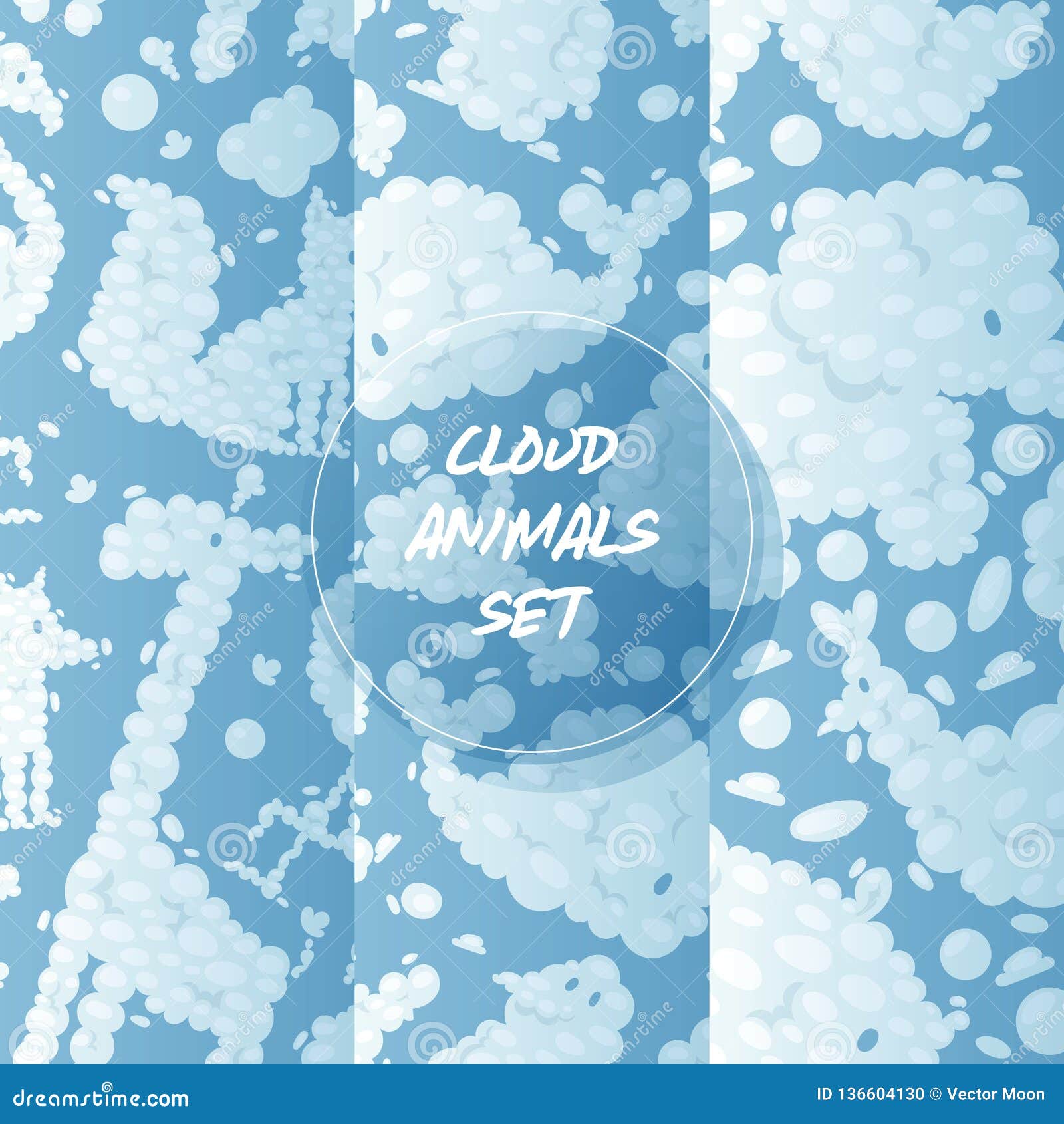 Cloud Animals Pattern Vector Cartoon Cloudy Fluffy Animalistic ...