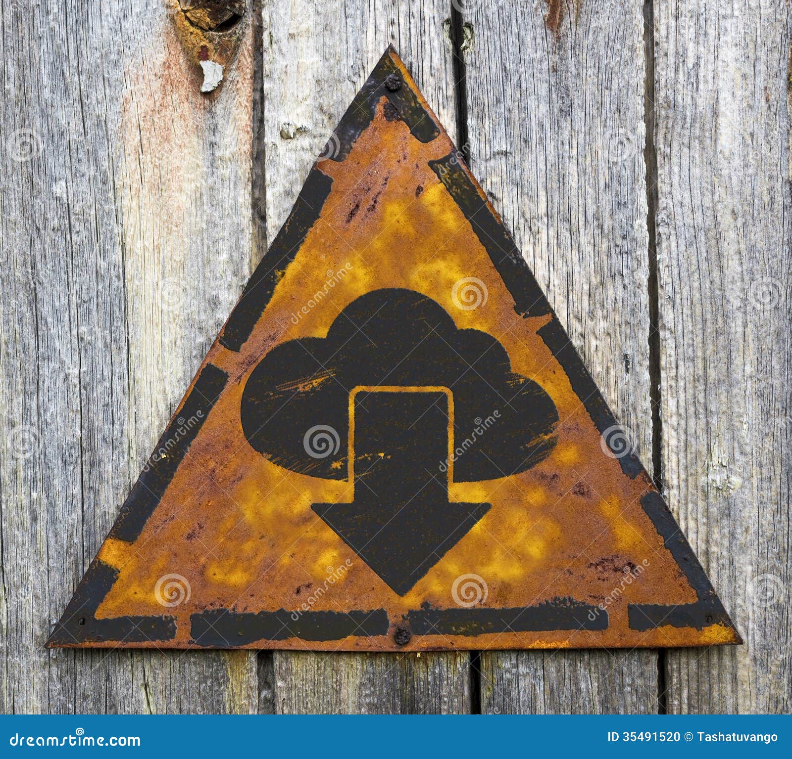Cloud with Arrow Icon on Rusty Warning Sign. Stock Photo - Image of ...