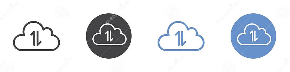 Cloud Arrows Icon Flat Set in Black and White Color Stock Illustration ...