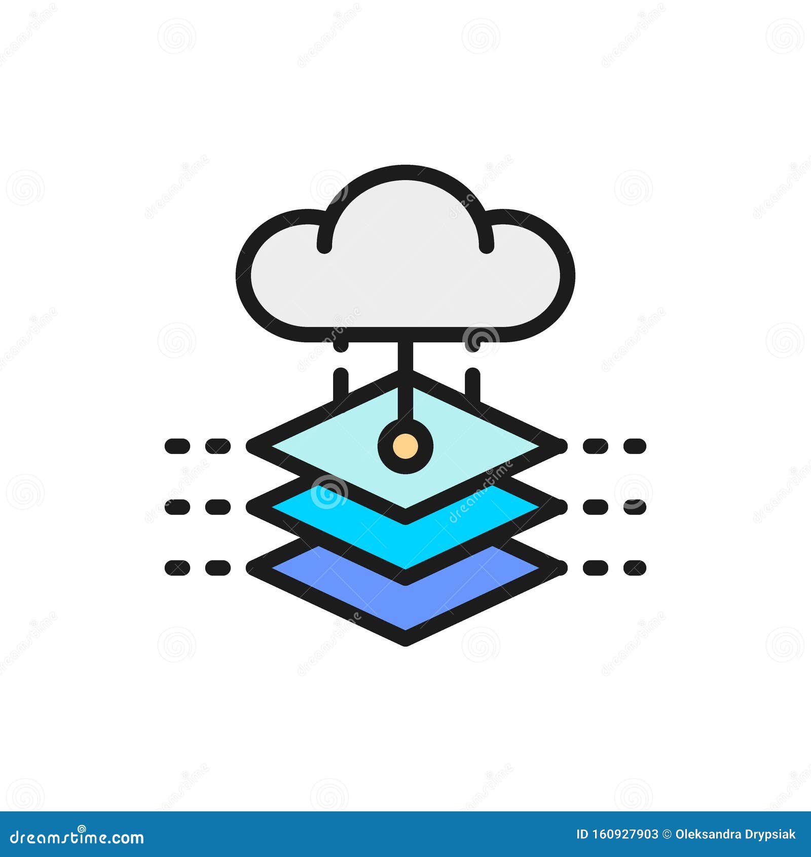 Cloud with Artificial Intelligence Server, Database, Big Data Color Line Icon. Stock Vector ...