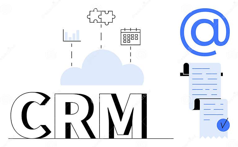 Cloud-Based CRM System Integration with Analytics, Puzzle, and Email Features Stock Illustration ...