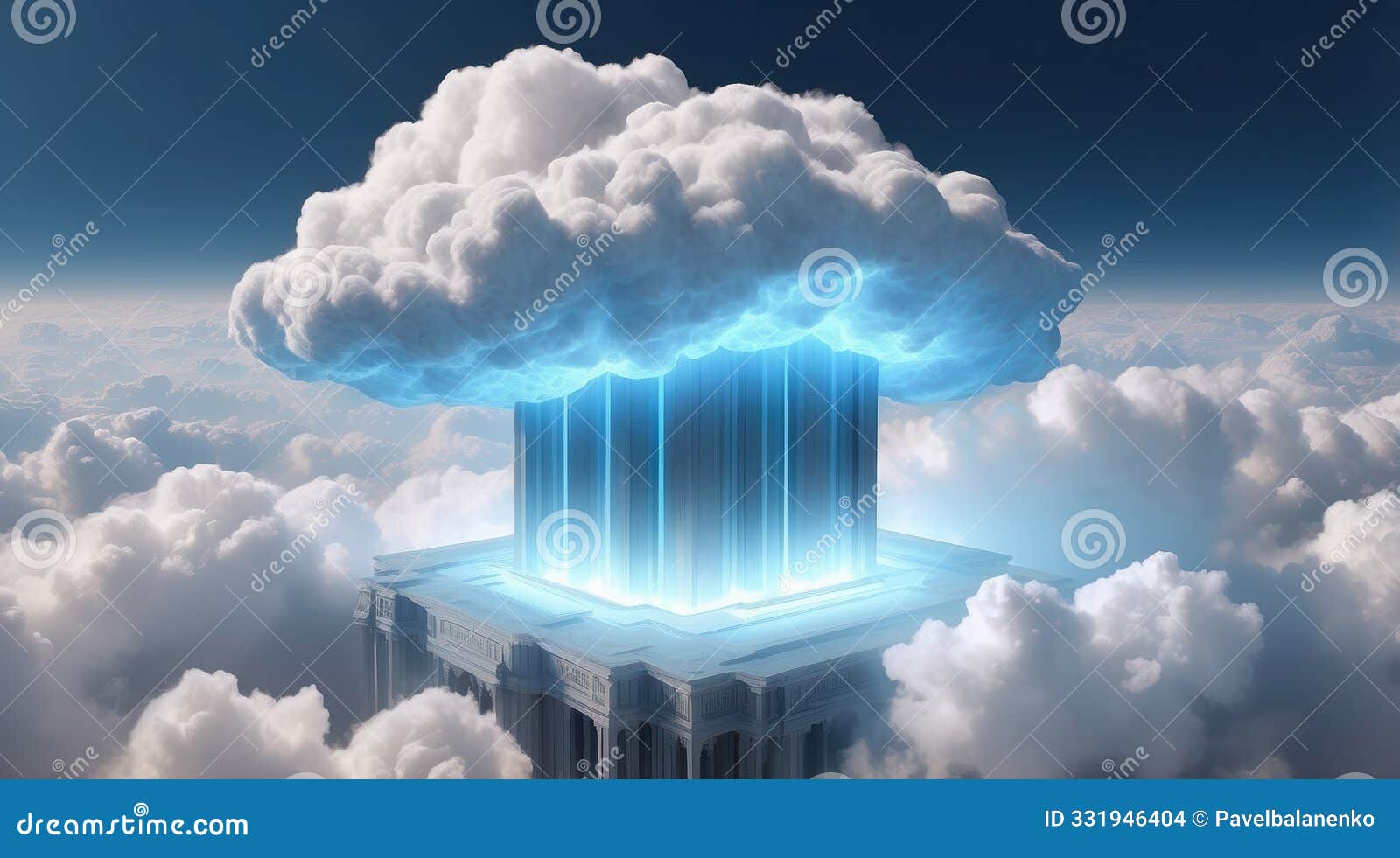 Cloud-based Data Center with a Waterfall of Data Streams Flowing into a ...