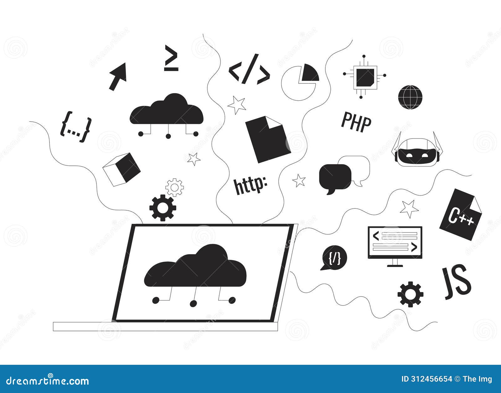 Cloud Based Software Development Black and White 2D Line Cartoon Object ... Cloud Based Software Development Black and White 2D Line Cartoon Object ...