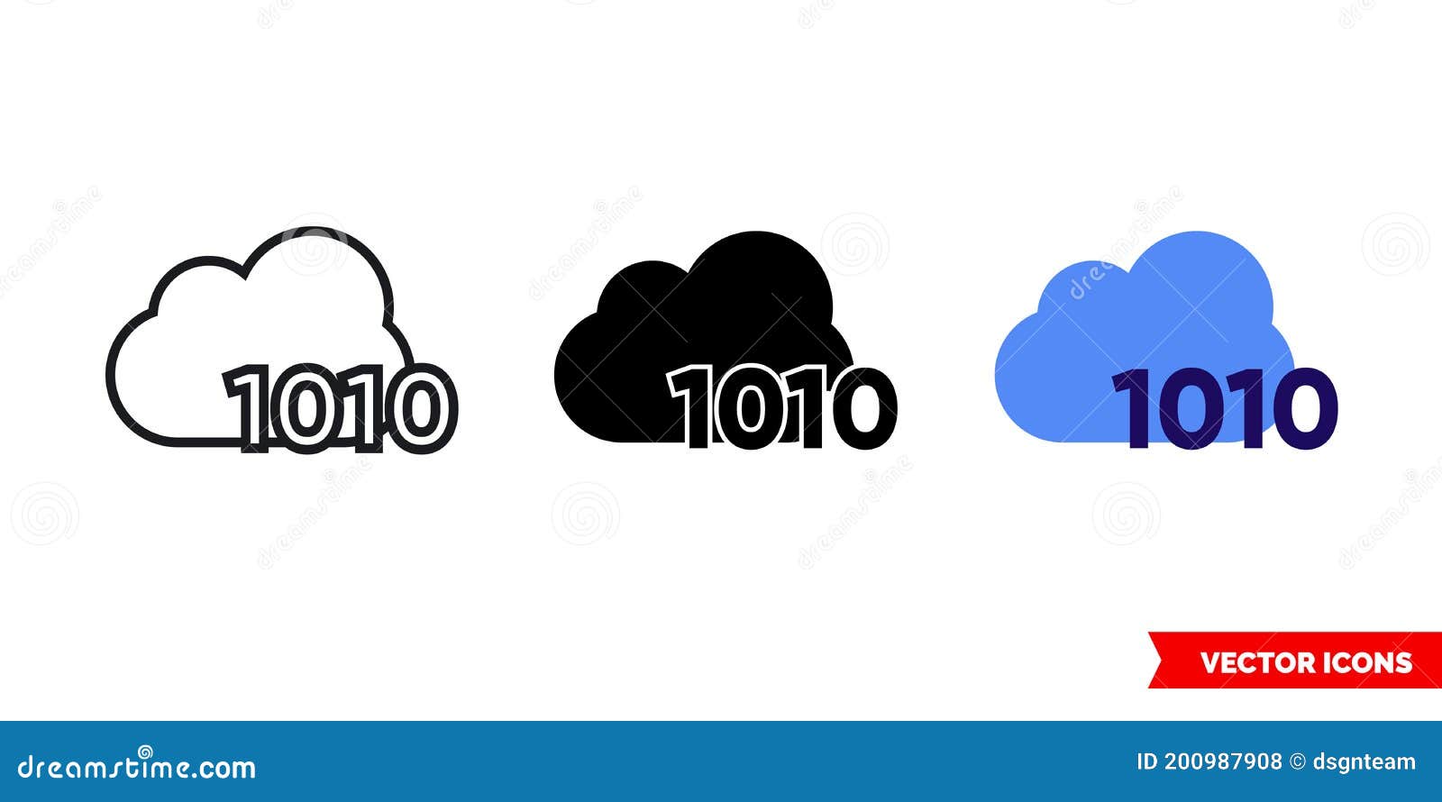 Cloud Binary Code Icon of 3 Types Color, Black and White, Outline ...