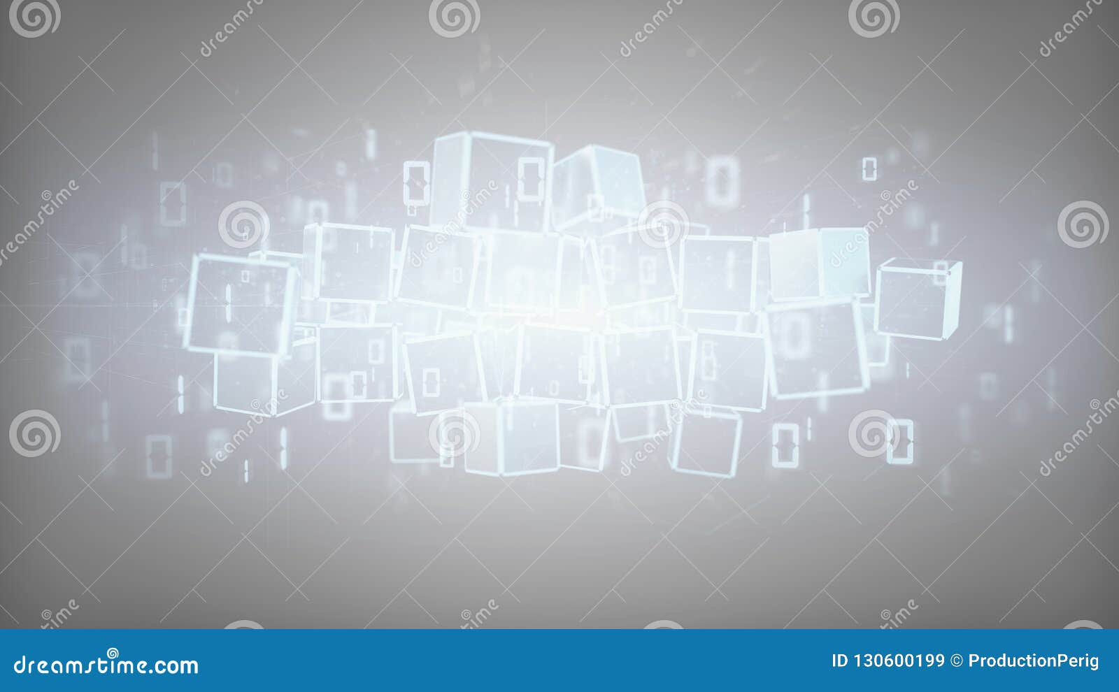 Cloud Of Blockchain Cube And Binary Data 3d Rendering Stock 1637