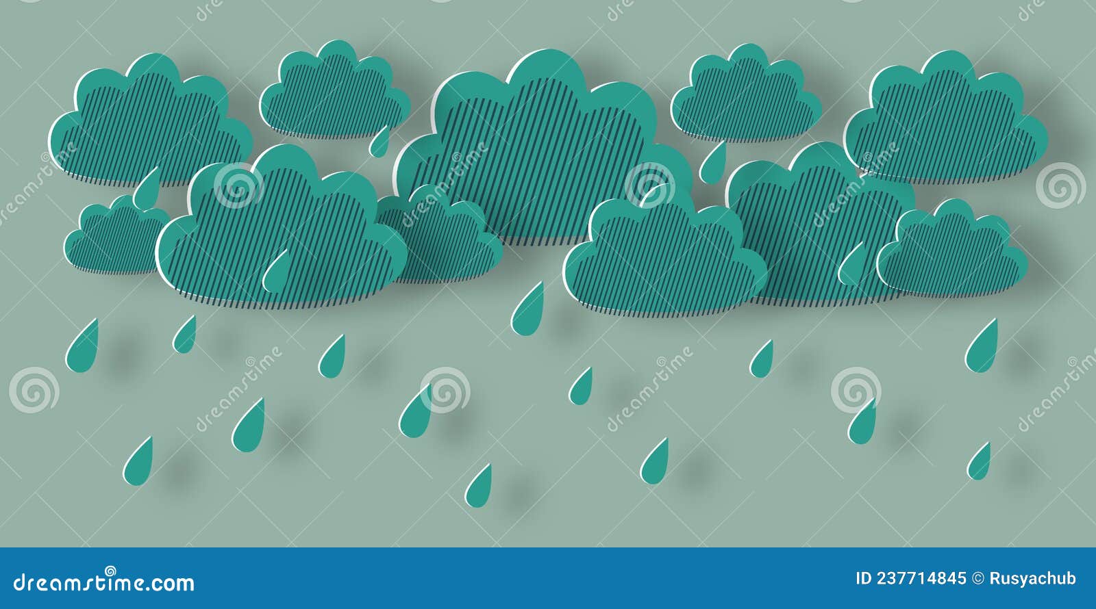 Rain and Clouds in Paper Cut Style. Stormy Weather Concept with Falling ...