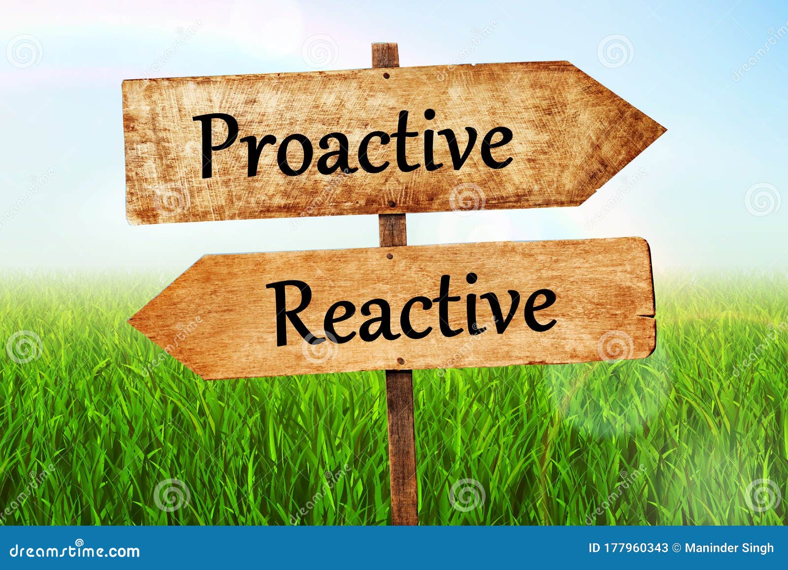 Proactive & Reactive Double Road Signpost Stock Image - Image of blue ...