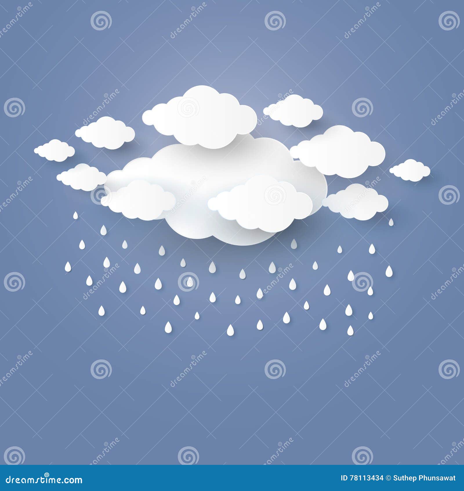 Cloud in the Blue Sky with Rain Paper Art Stlye. Illustra Stock Vector ...
