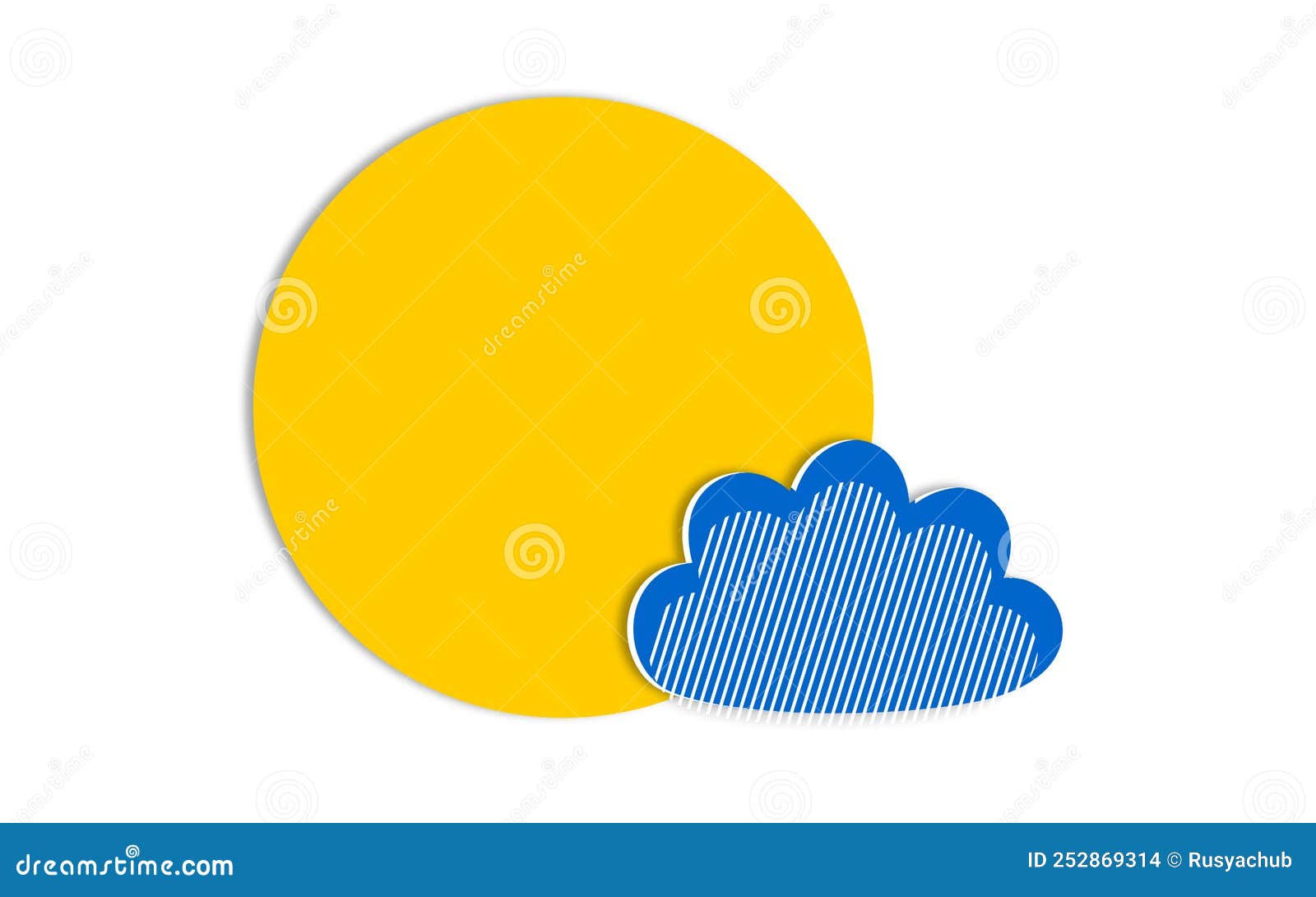 Big Yellow Sun with Blue Clouds in Paper Cut Style. Modern Clear ...