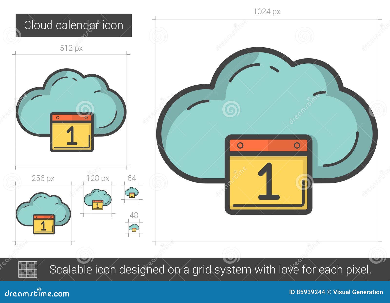 Cloud calendar line icon. stock vector. Illustration of function - 85939244