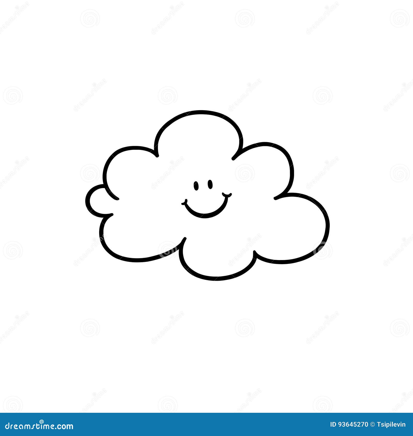 Cute Cloud Black and White Cartoon Stock Illustration - Illustration of ...