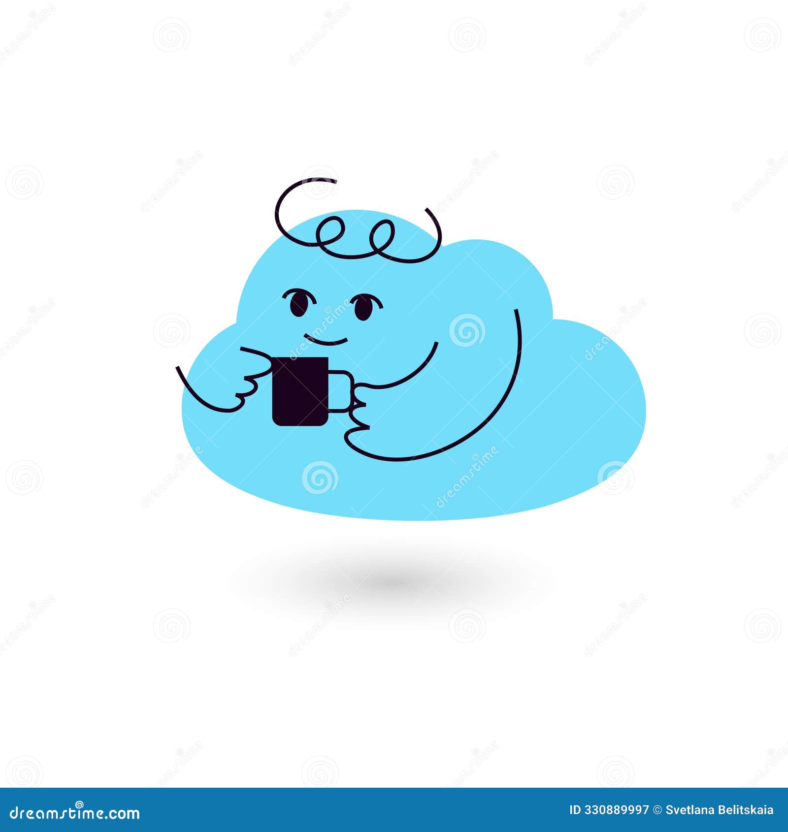 Cloud Character with Cup of Tea Stock Illustration - Illustration of ...