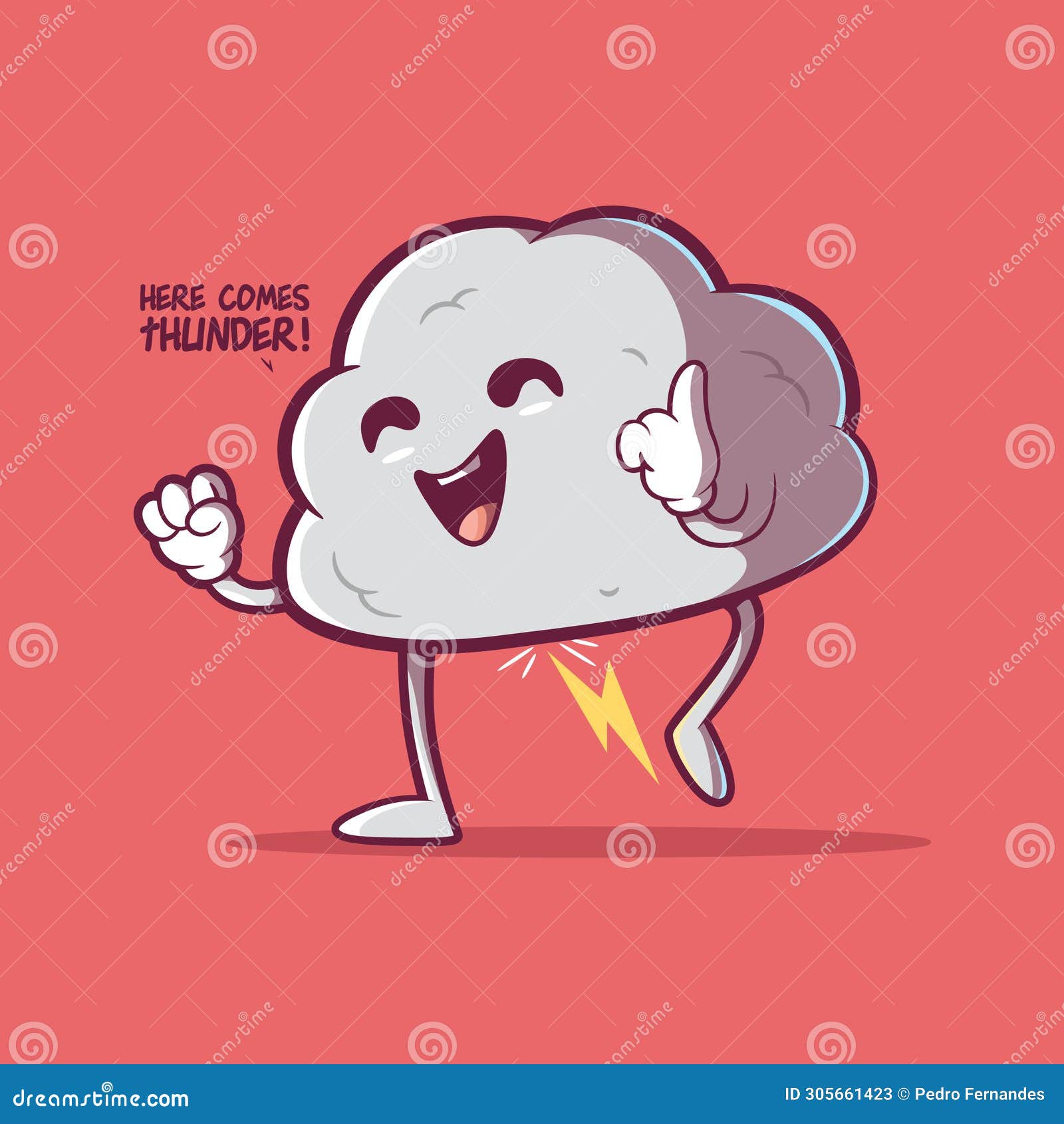 Cloud Character Smiling and Throwing Lightning Vector Illustration ...