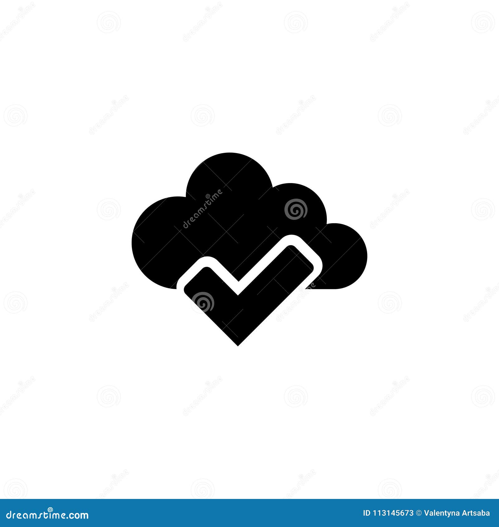 Cloud Check Mark Line Icon. Aproved Access Tick Symbol. Cloud Computing ...