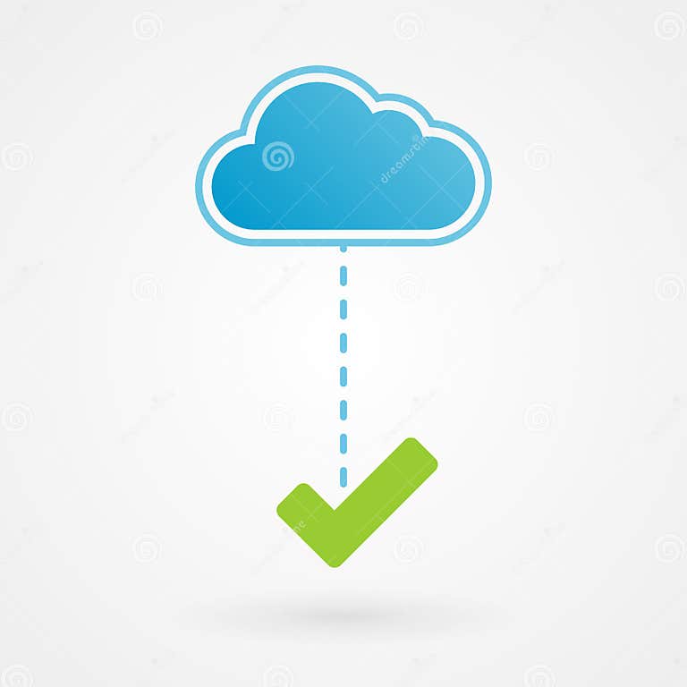 Cloud and Check Mark Icon. Green Tick. Vector Illustration, Flat Design ...