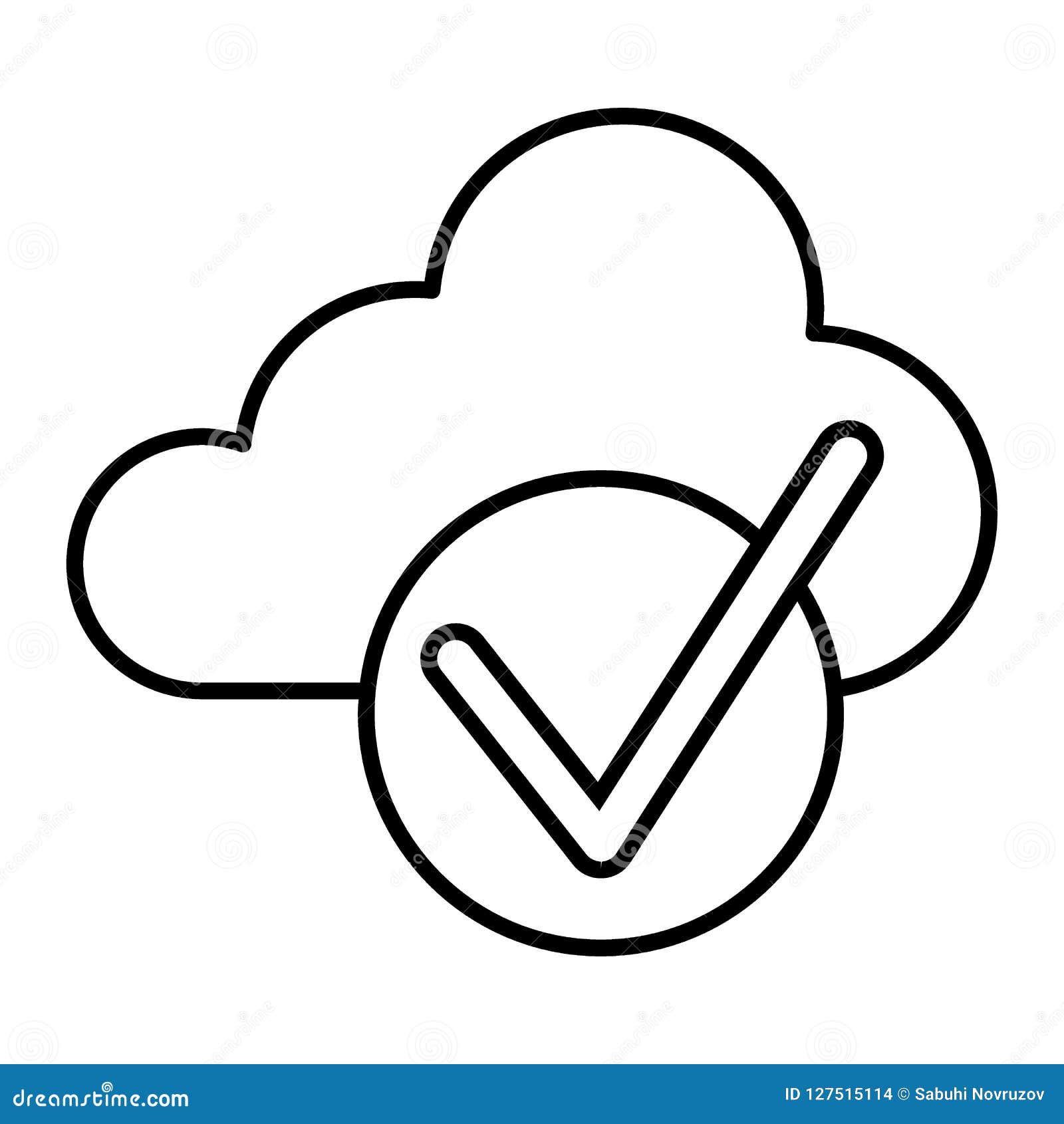 Cloud with Check Thin Line Icon. Cloud and Tick Vector Illustration ...