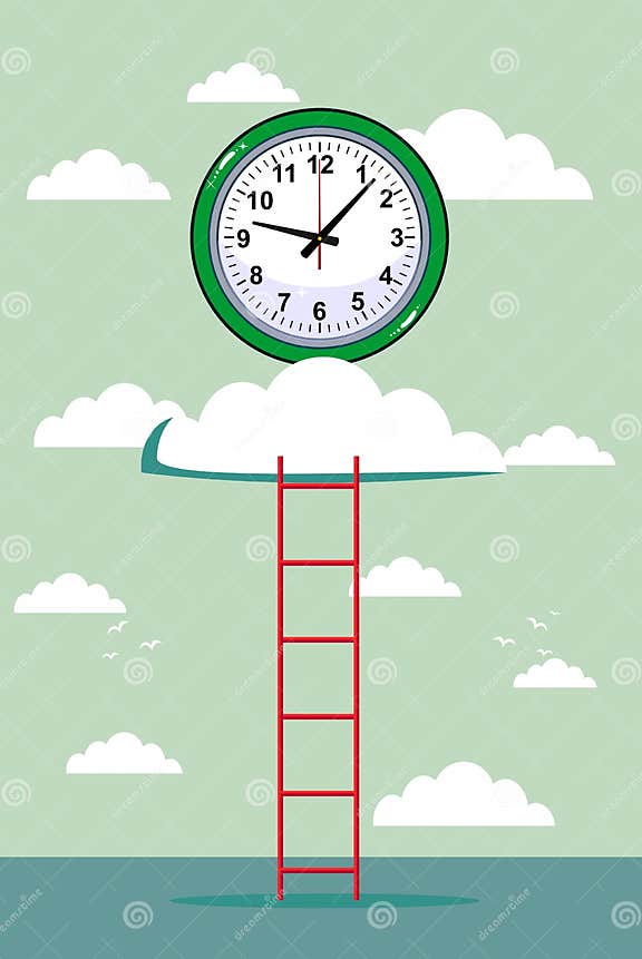 Cloud and Clock with Ladder Background Stock Vector - Illustration of ...
