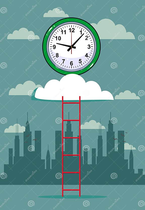 Cloud and Clock with Ladder Background. Stock Vector - Illustration of ...