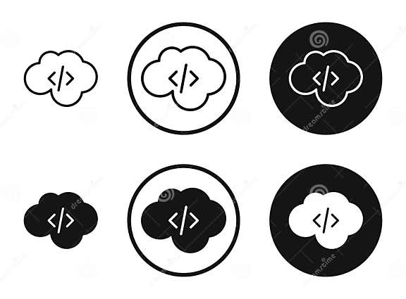 Cloud Code Vector Icon Set in Black and White Outlines Stock Vector ...