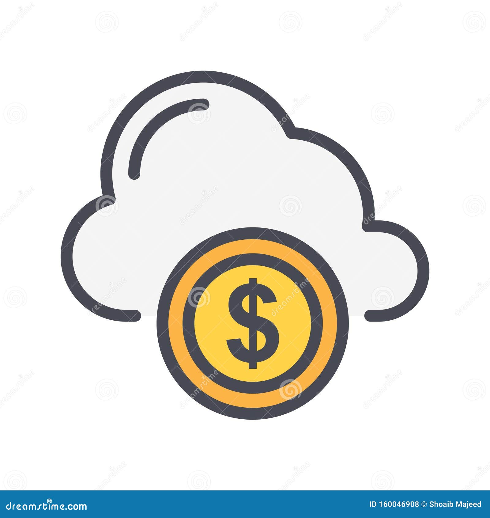 Cloud Coin Outline Vector Icon. Simple Outline Filled Element ... Cloud Coin Outline Vector Icon. Simple Outline Filled Element ...