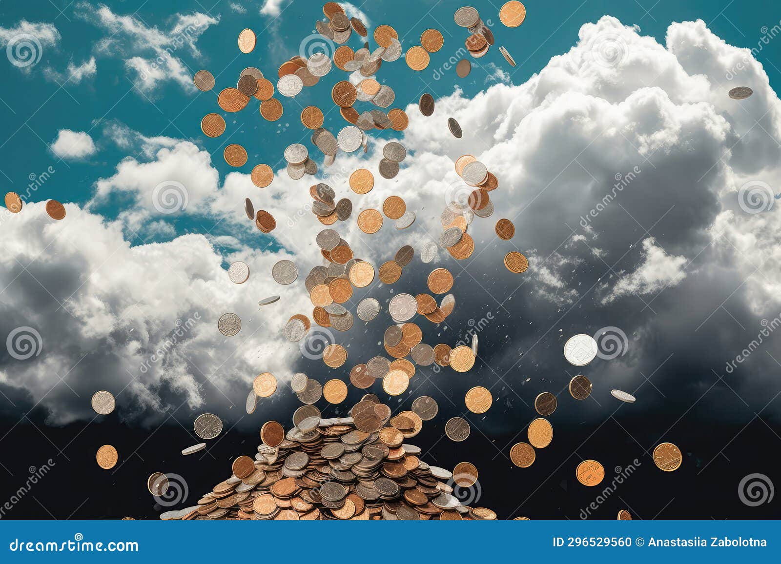 Cloud with Coins Falling Under it. Generative AI Stock Illustration ...