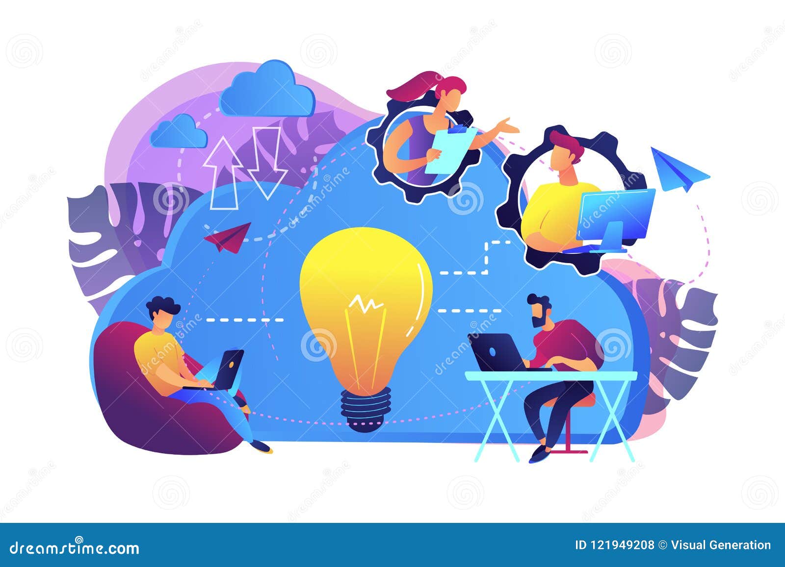 Cloud Collaboration Concept Vector Illustration. Stock Vector - Illustration of coworkers ...