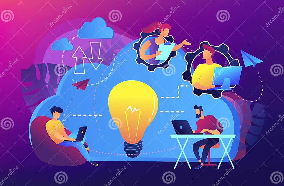 Cloud Collaboration Concept Vector Illustration. Stock Vector - Illustration of analytics, info ...
