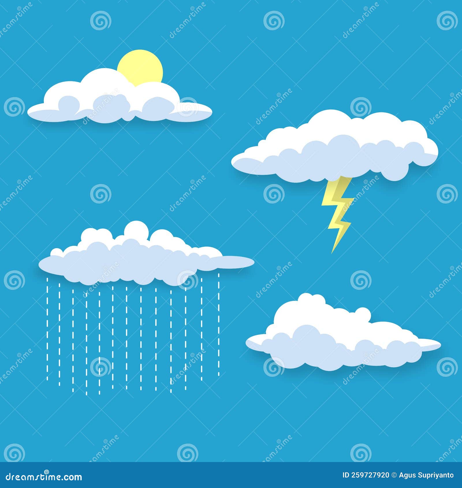 Cloud Collection Icon in Blue Sky, Cloud Vector Illustration for ...