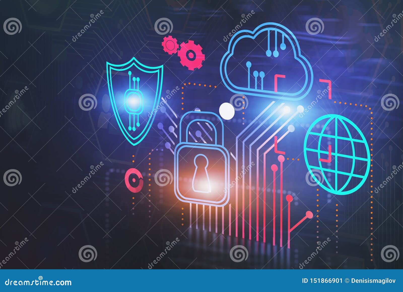 Cloud Computer and Cyber Security Interface Stock Illustration ...