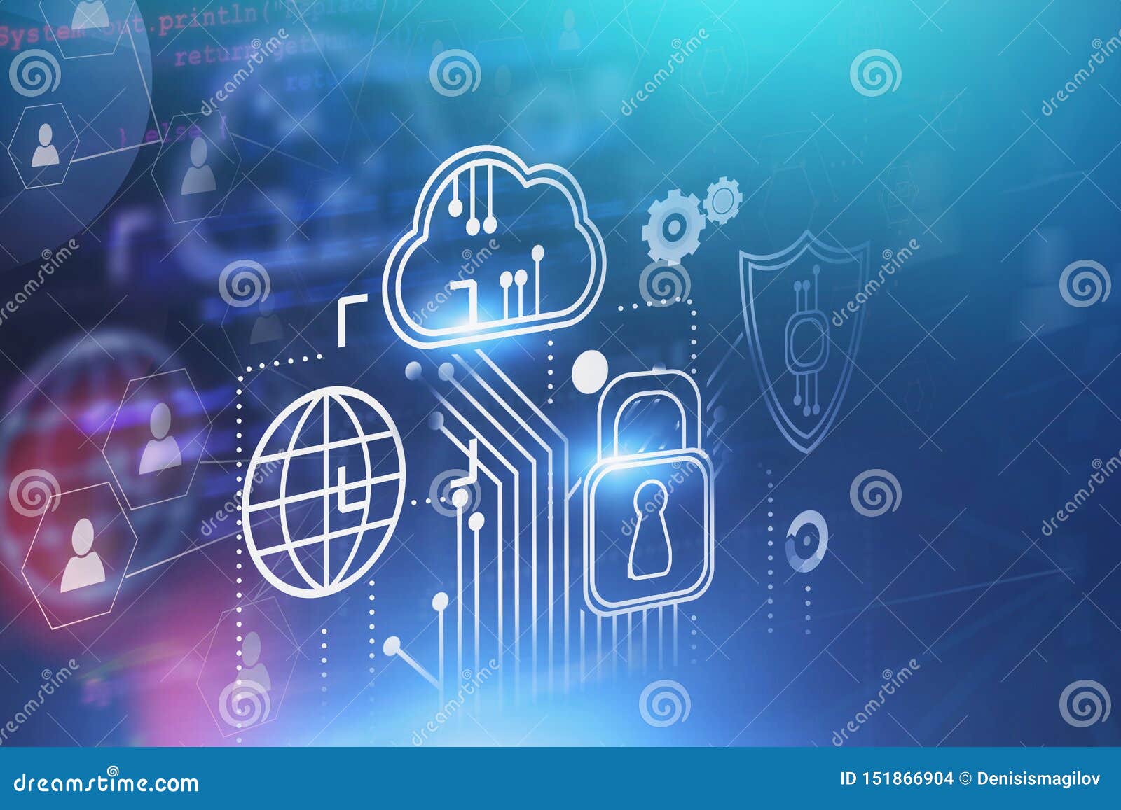 Cloud Computer and Cyber Security Virtual Screen Stock Illustration - Illustration of global ...
