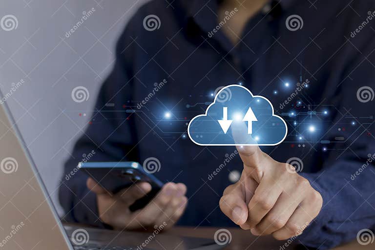 Cloud Computer Displayed in Cloud Technology Storage in Hand Internet Storage Network Technology ...