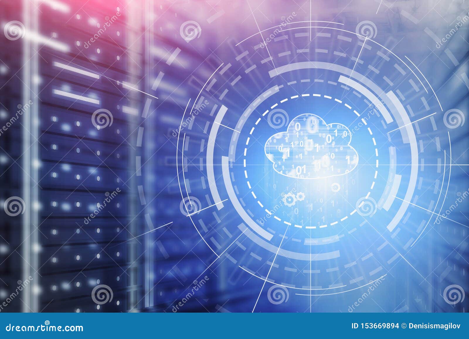 Cloud Computer HUD Interface in Server Room Stock Illustration ...