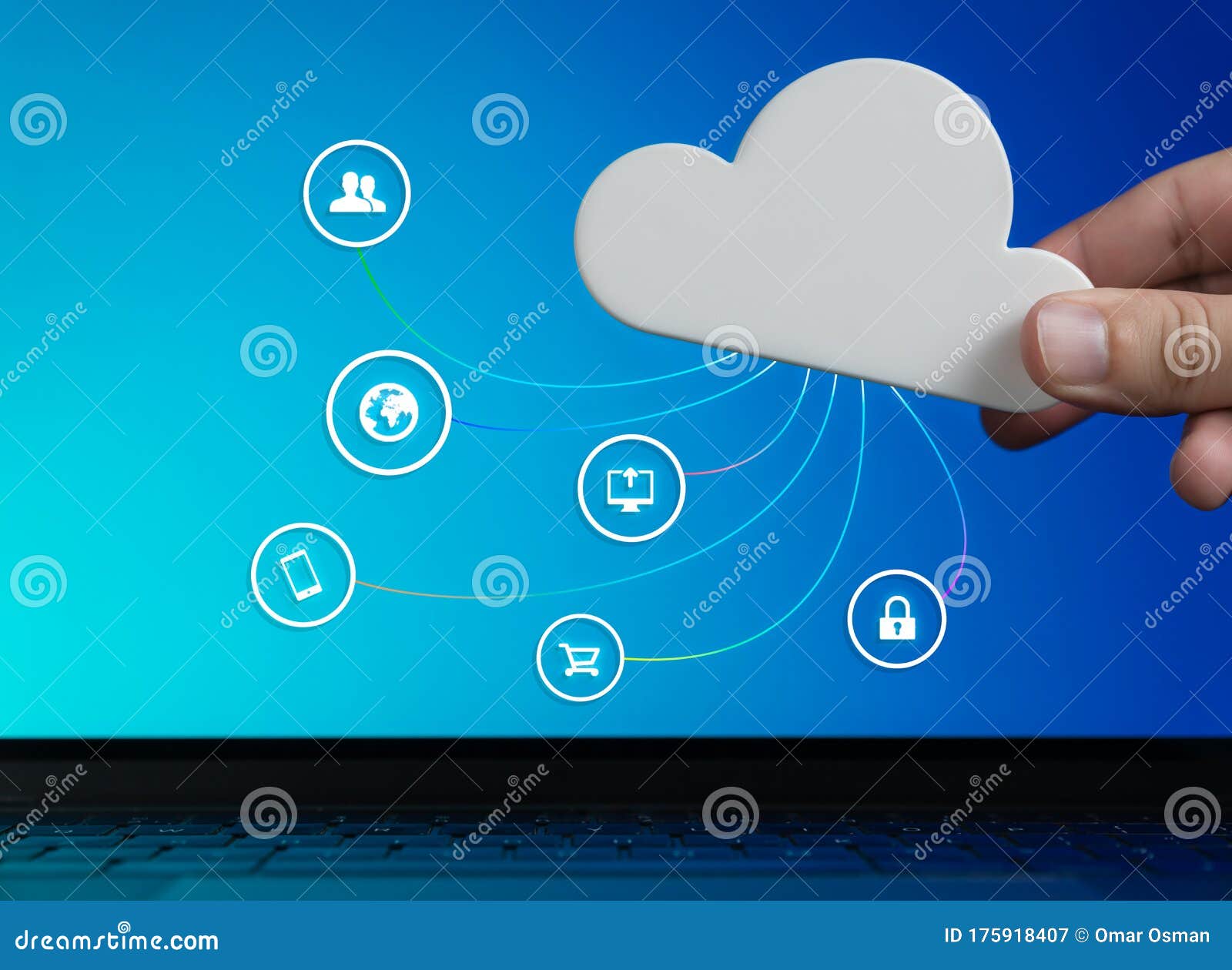 Cloud Computer Technology Concept with Focus on Security, Digital Data ...