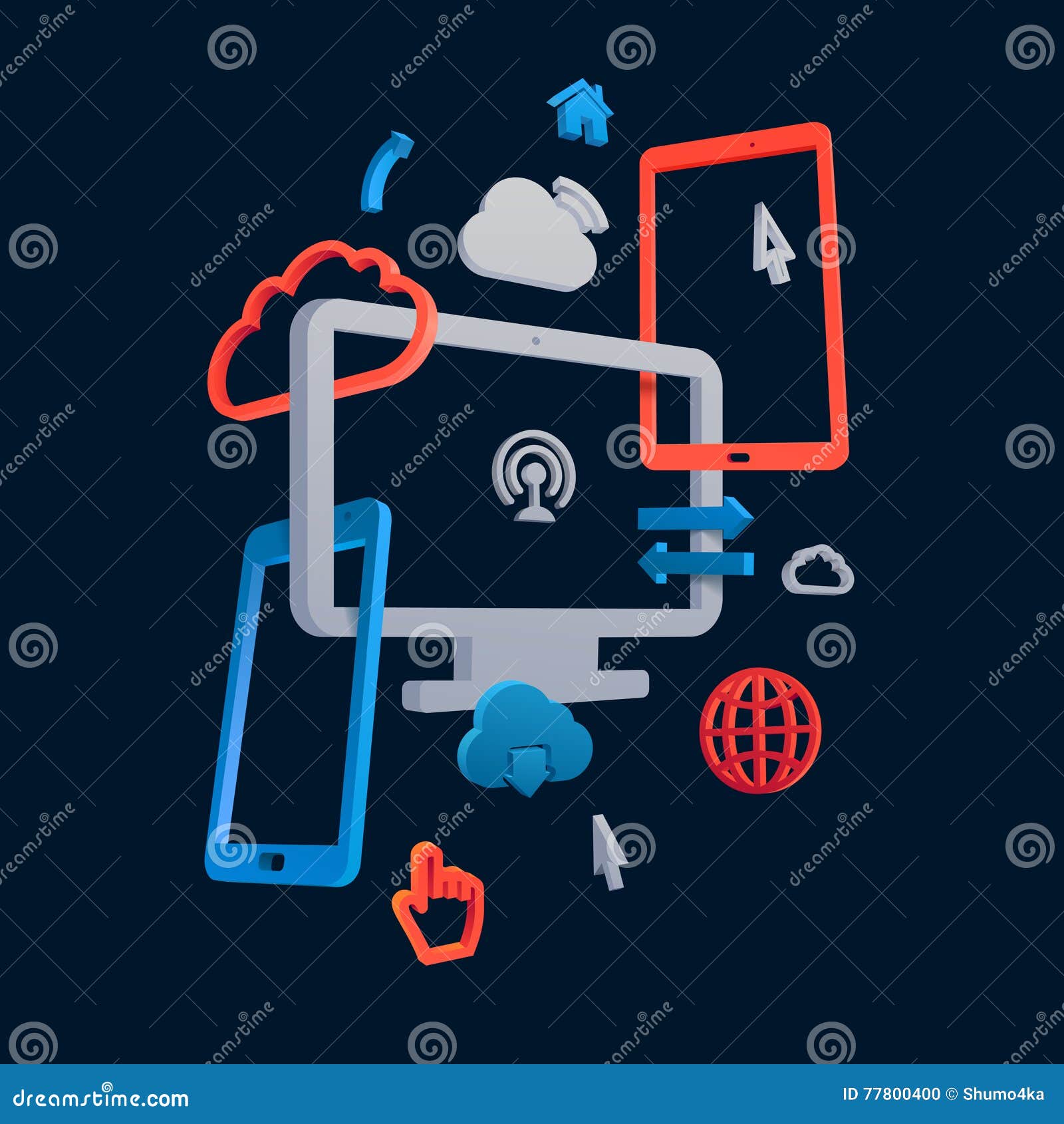 Cloud Computing Abstract Composition Poster. Plastic Computer Elements ...