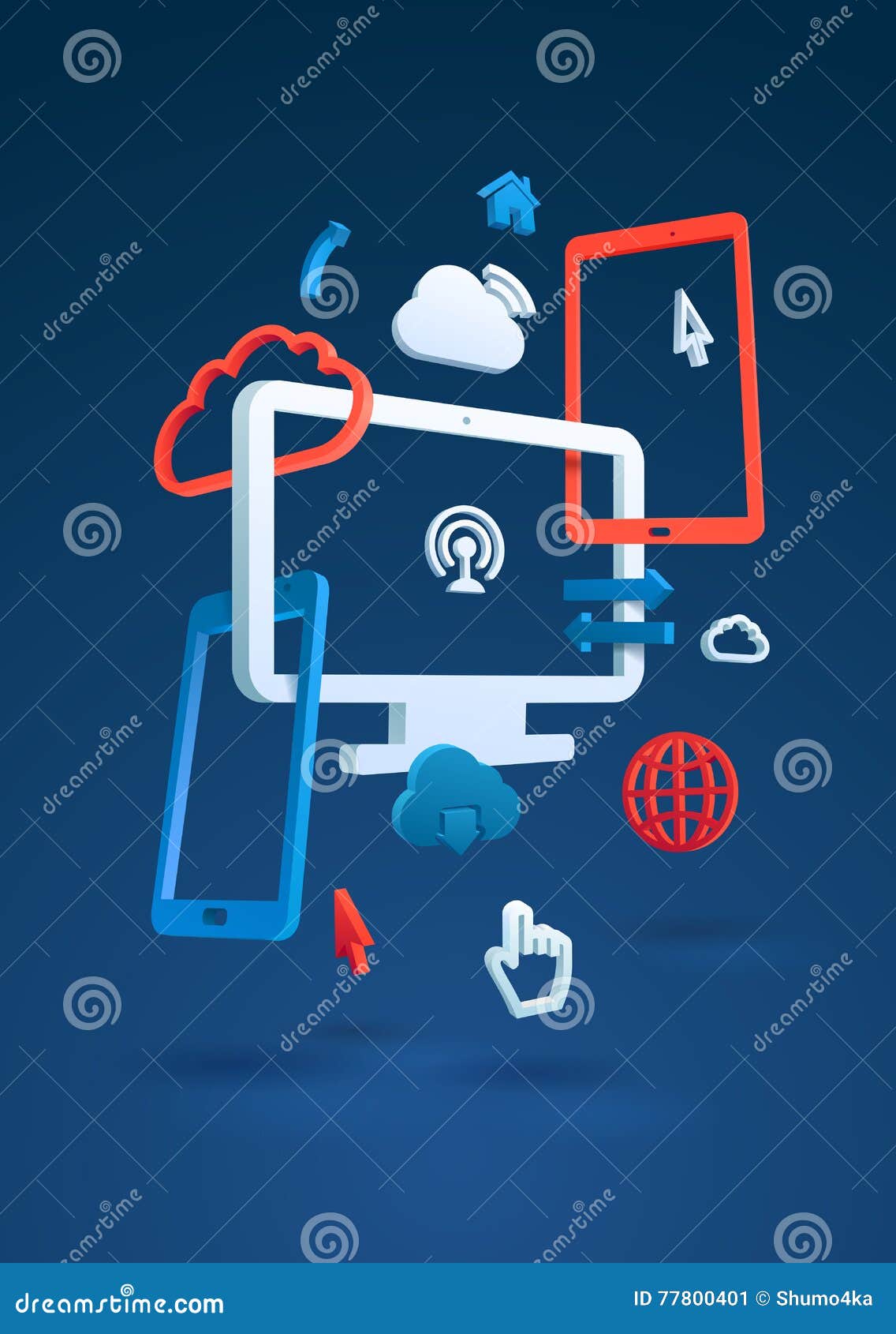 Cloud Computing Abstract Composition Poster. Plastic Computer Elements Intertwine Stock Vector ...