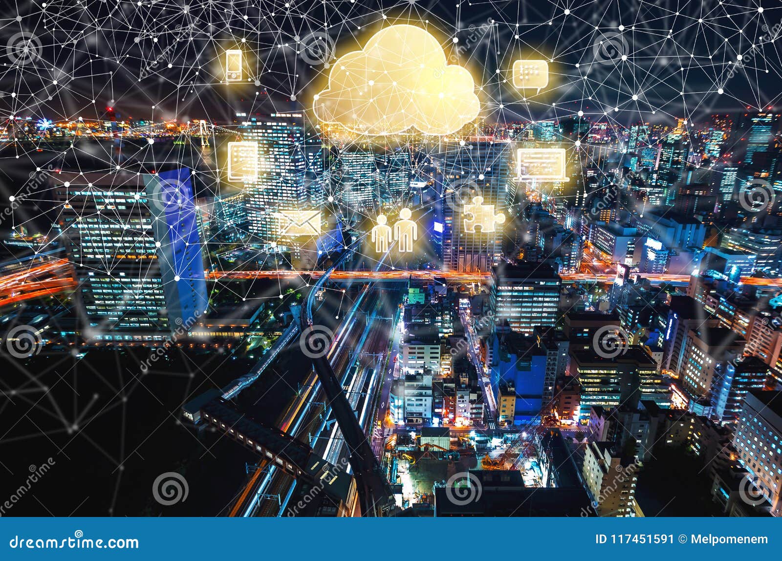 Cloud Computing with Aerial View of Tokyo, Japan Stock Image - Image of ...