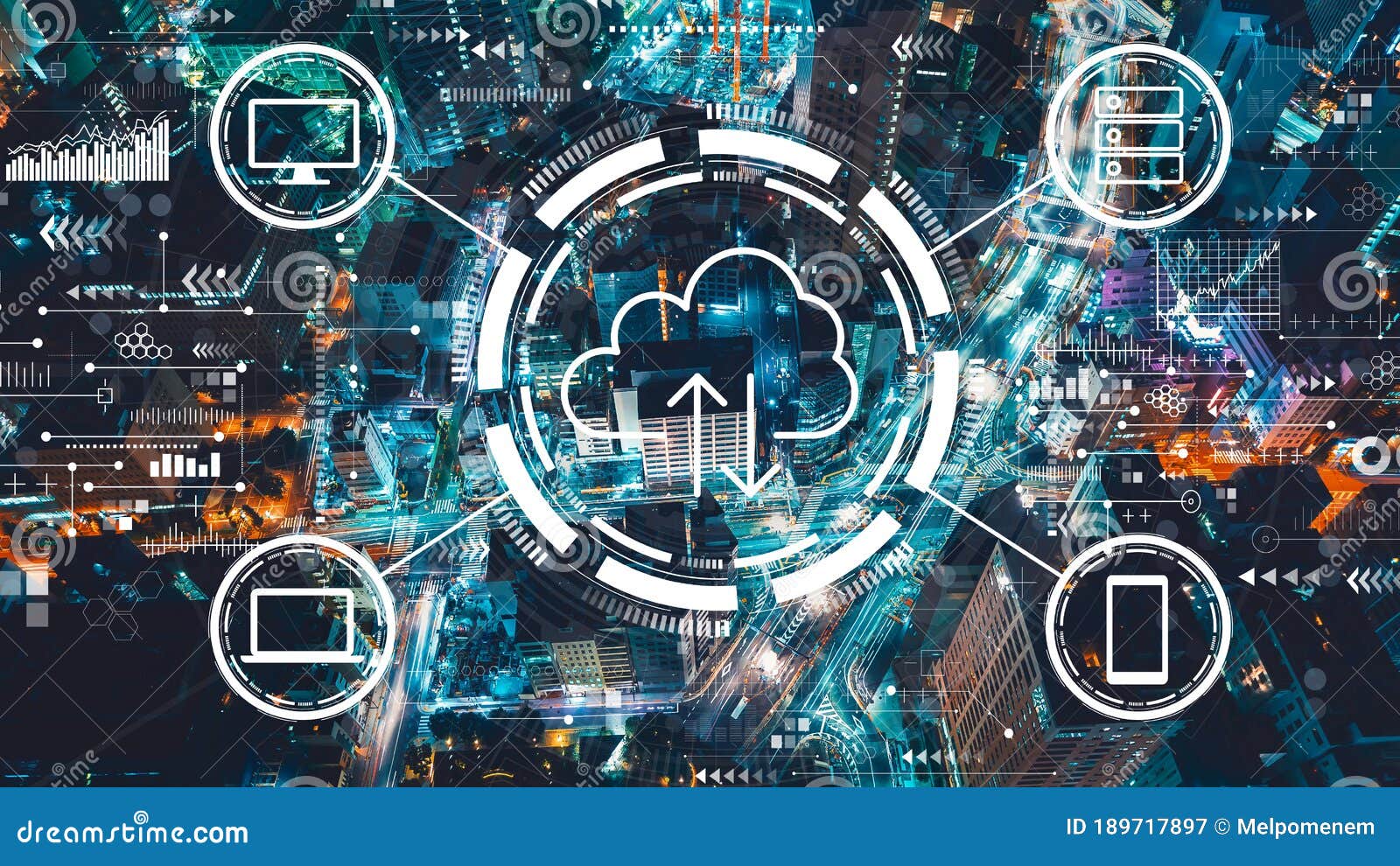 Cloud Computing with Aerial View of Tokyo at Night Stock Image - Image ...