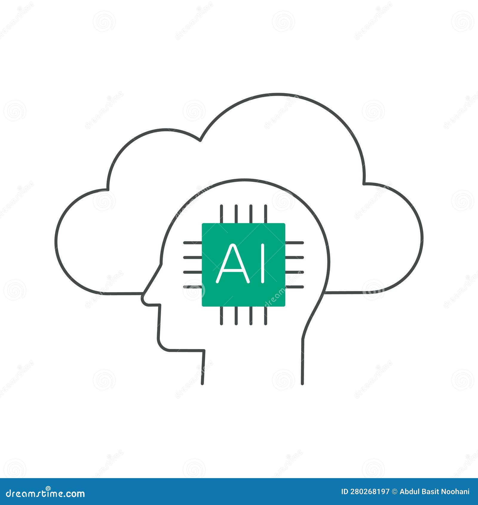 Cloud Computing with AI Icon - Illustrates the Concept of Cloud ...