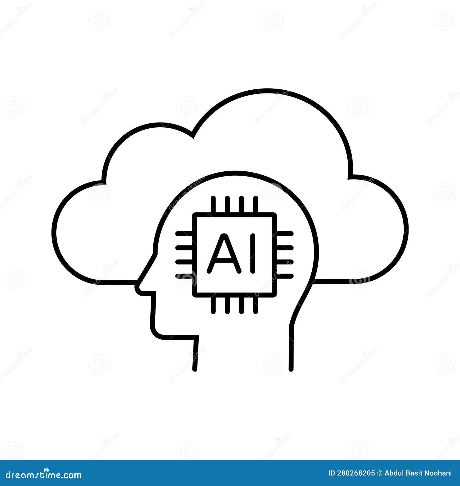 Cloud Computing with AI Icon - Illustrates the Concept of Cloud ...