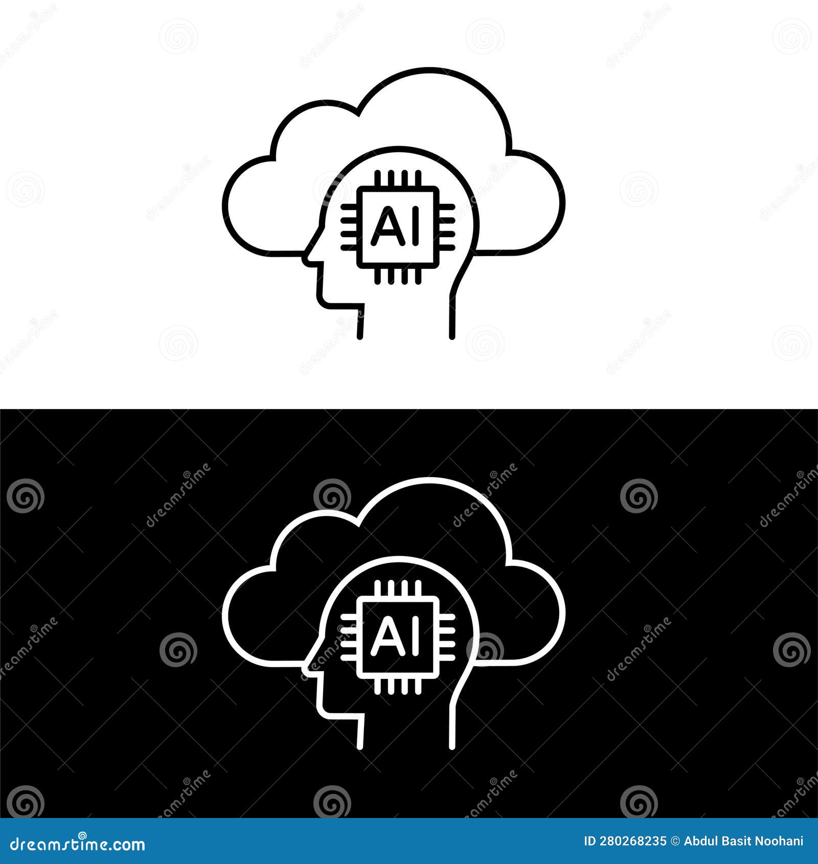 Cloud Computing with AI Icon - Illustrates the Concept of Cloud ...