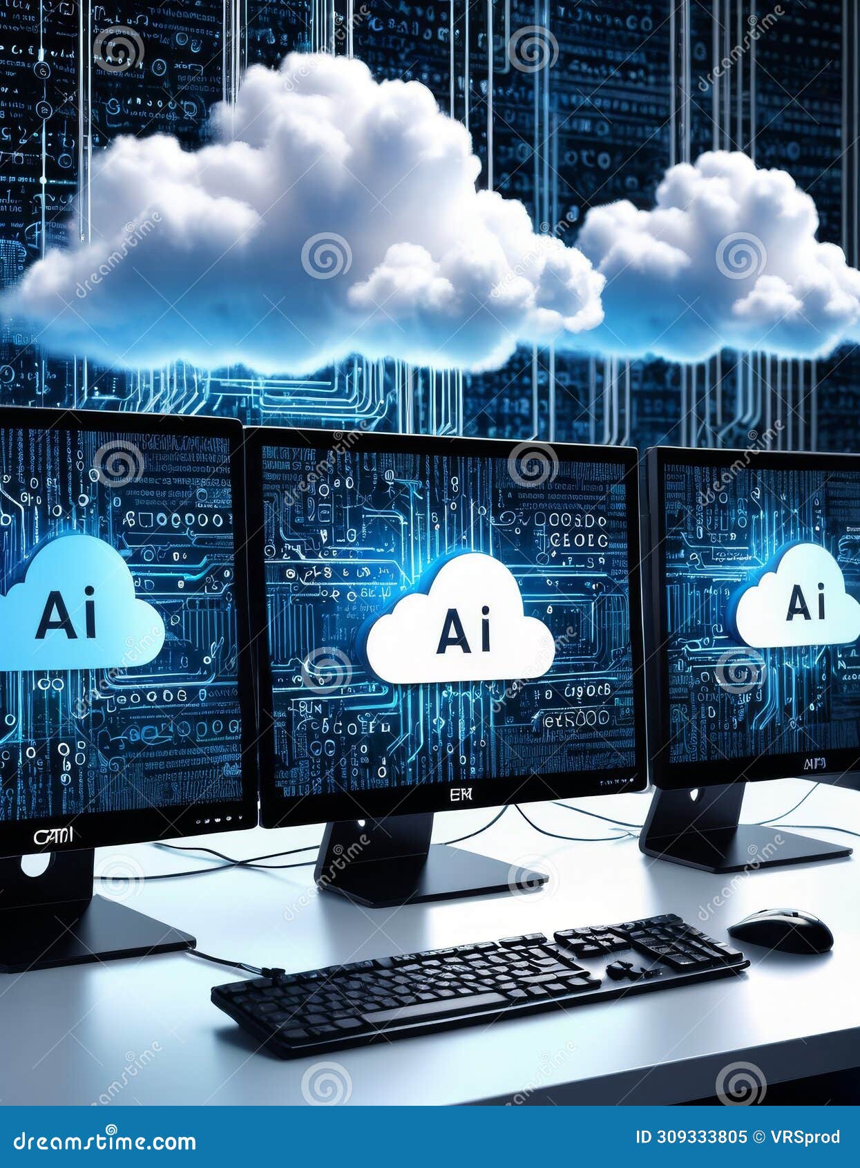 Cloud Computing AI Technology Display Stock Image - Image of screens ...