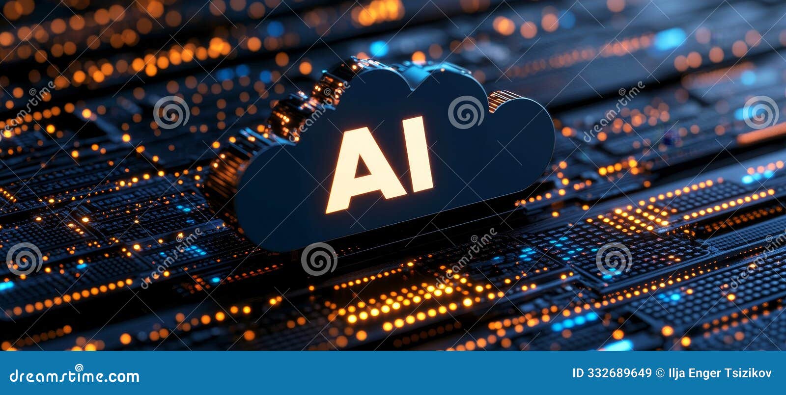 Cloud Computing with Artificial Intelligence, AI Symbol on Computer Motherboard, 3d Illustration ...